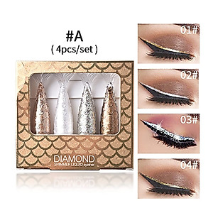 Go Ho 4 Colors Liquid Glitter Eyeliner,Shiny White Eyeliner,Metallic Shimmer Sliver Eyeshadow liner,High Pigment Colored Eyeliner Sticker Long Lasting Sparkling Eyeliner Makeup(Style A)