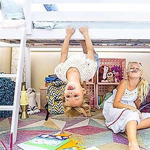 Max & Lily Low Loft Bed, Twin Bed Frame For Kids With Slide, White