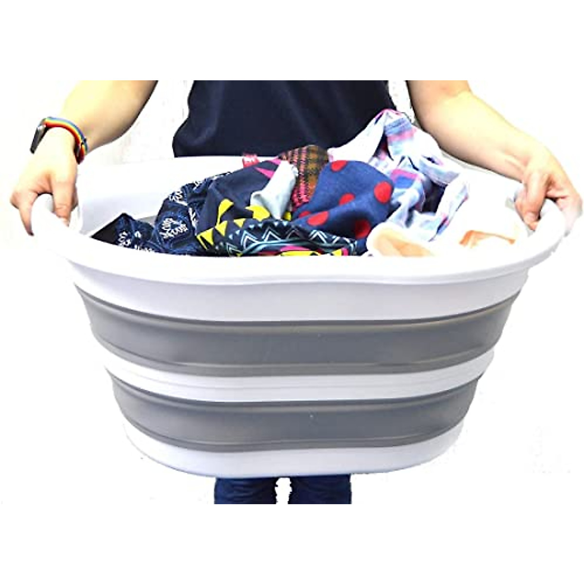 2-Pack Collapsible Laundry Baskets - Plastic Foldable Hampers for Laundry with Pop-up Design for Easy Storage - Gray Durable Hamper Collapse Basket. size: 21.5 x 15.75 x 10