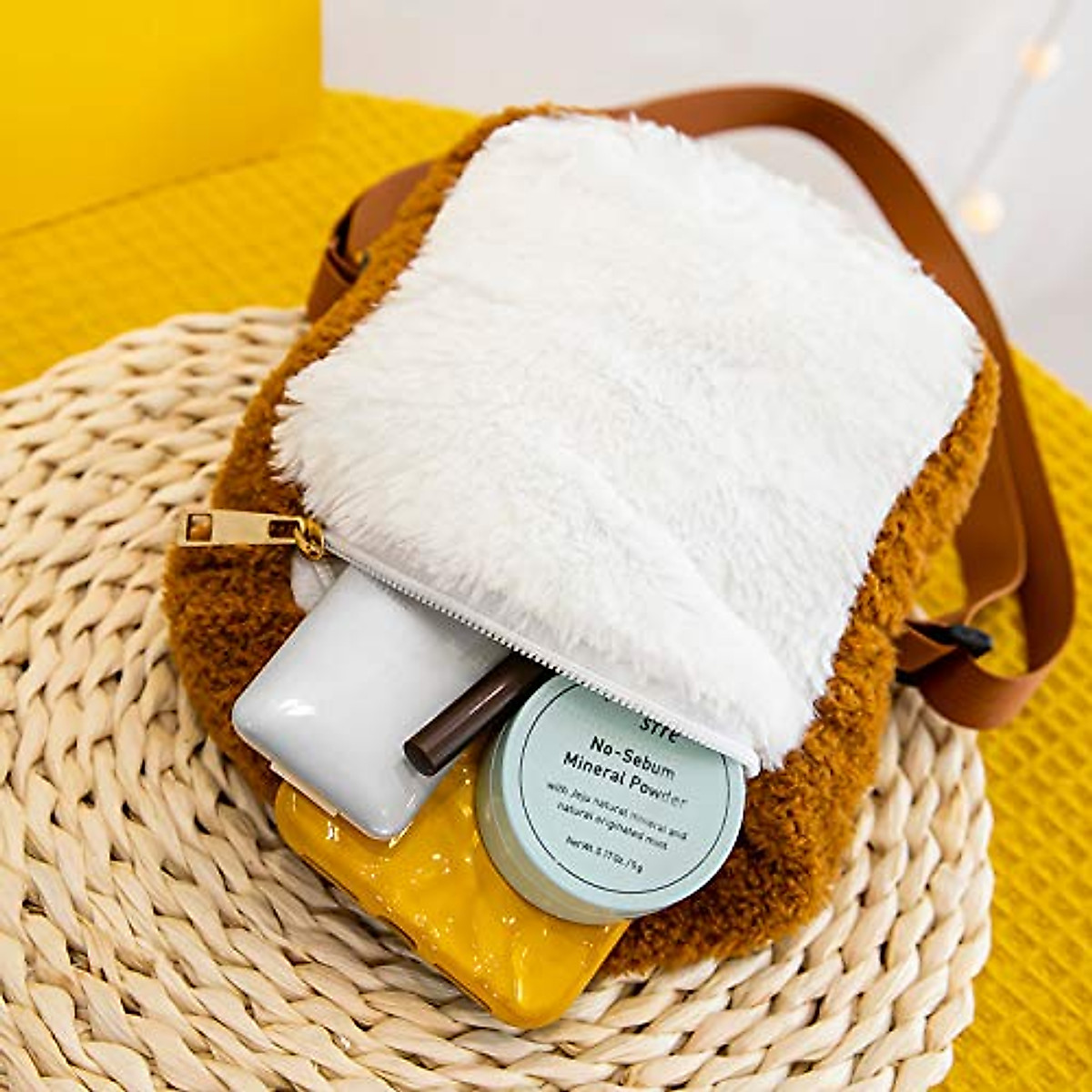 V&E Sliced Bread Plush Purse Messenger Bag Crossbody Shoulder Bags Toast The Best Thing Since Sliced Bread White and Brown