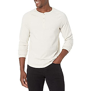 Amazon Essentials Men's Slim-Fit Long-Sleeve Henley Shirt, Oatmeal Heather, Medium