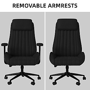 TAKSCO High Back Office Desk Chair, Comfy Ergonomic Suede Fabric Swivel Executive Office Desk Chair with Lumbar Support, Adjustable 90°-135° Recline Home Office Computer Desk Chairs with Arms, Black