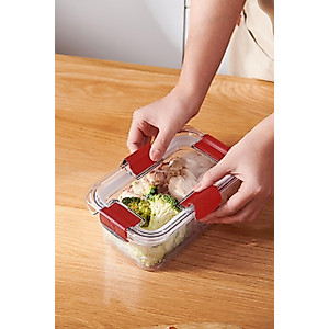 MSM Products Crystal Clear Transparent Food Storage Containers, BPA-Free, Glass Clear Plastic, 12 pieces set (6 lids and 6 containers). Total set capacity 10 LITERS. RED color 4 sides clip lock.