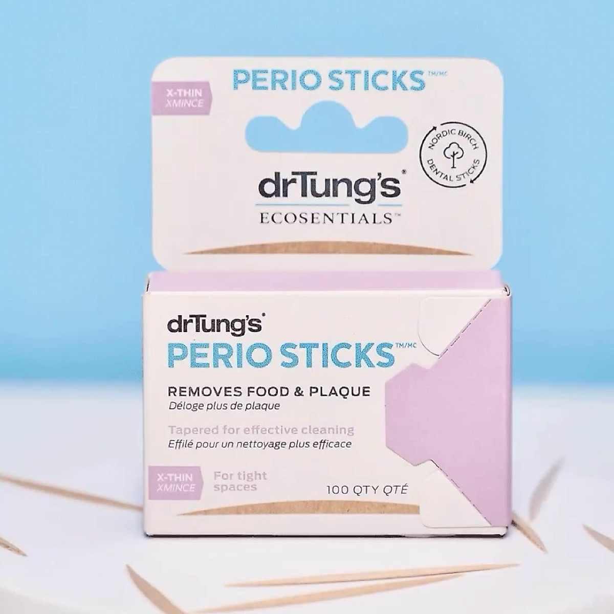 DrTung's Double-Sided Perio Sticks - Dental Sticks for Humans, Dental Floss Picks, Plaque Remover for Teeth, Dental Toothpicks, Dental Picks for Teeth Cleaning - X-Thin, 100 Count (Pack of 6)