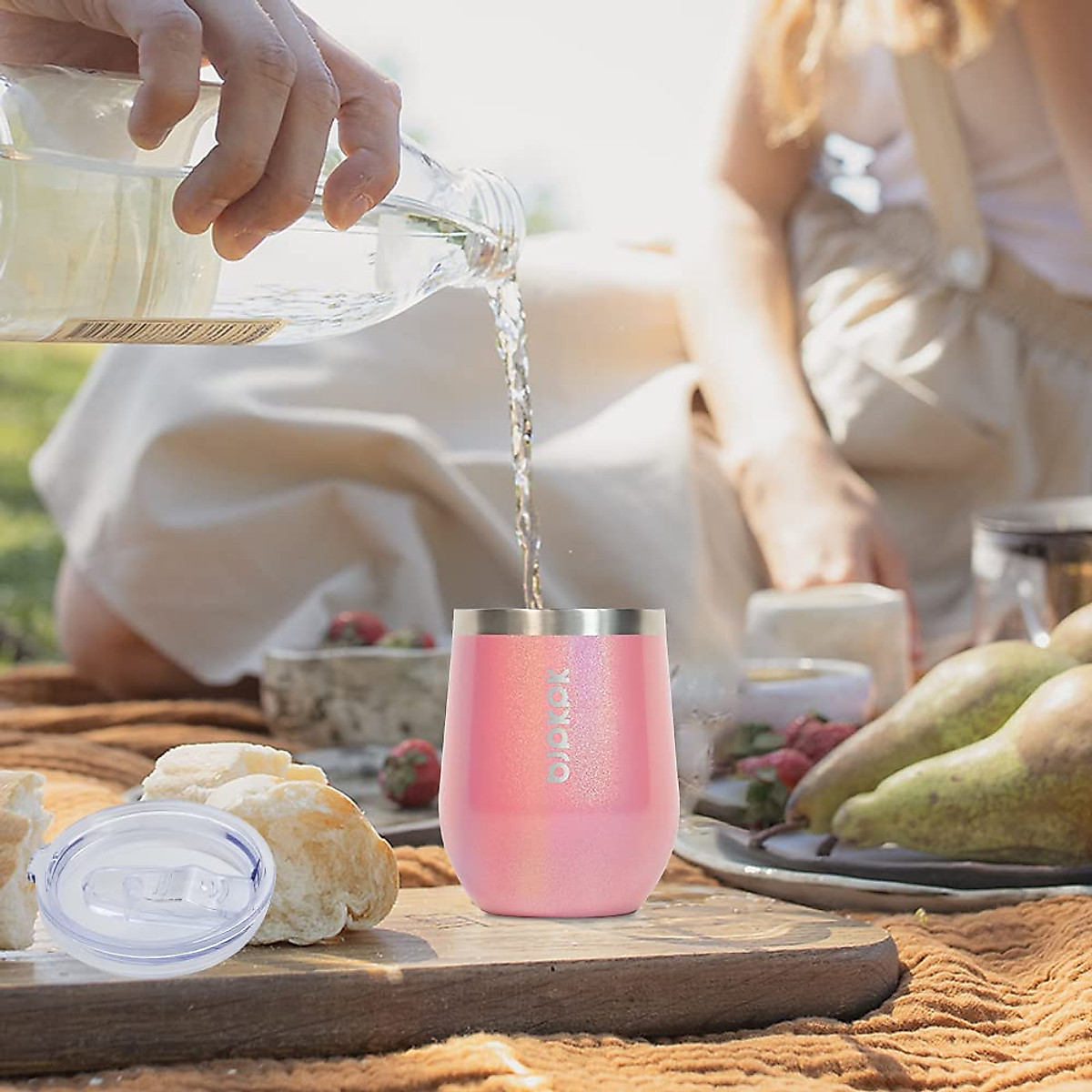 BJPKPK 2 pcs 12oz Insulated Wine Tumblers, 12oz Double Wall Vacuum Coffee Mugs with Lid, Unbreakable Stainless Steel Wine Glasses, Insulated Coffee Cups for Home & Outdoor, Blue