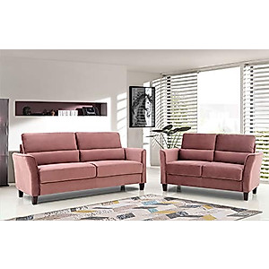 Container Furniture Direct Stoughton Mid Century Modern Upholstered Sloped Arms Living Room, Sofa, Natural Pink