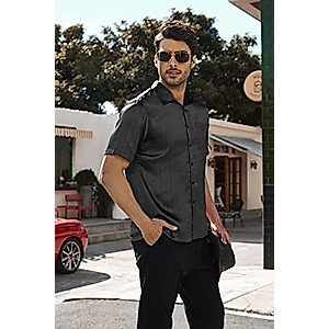 COOFANDY Men's Silk Short Sleeve Dress Shirts Casual Satin Button Up Shirts with Pocket Party Prom Wedding Black