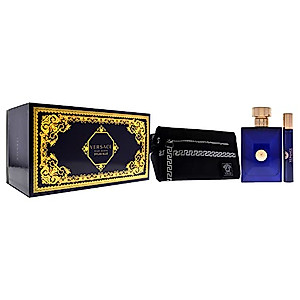 Versace Dylan Blue For Men 3 Piece Gift Set (Eau De Toilette Spray, 3.4 Ounce + Travel Spray, 0.34 Ounce + Versace Blue Trousse)