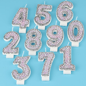 iNINGER Birthday Candle Macaron Glitter 3D Number Candle,Pink Purple Pearls Number 6 Candle with Purple Shell Sequins for Girl Boy Cake Topper Wedding Anniversary Pastel Sweet Theme Party Decoration