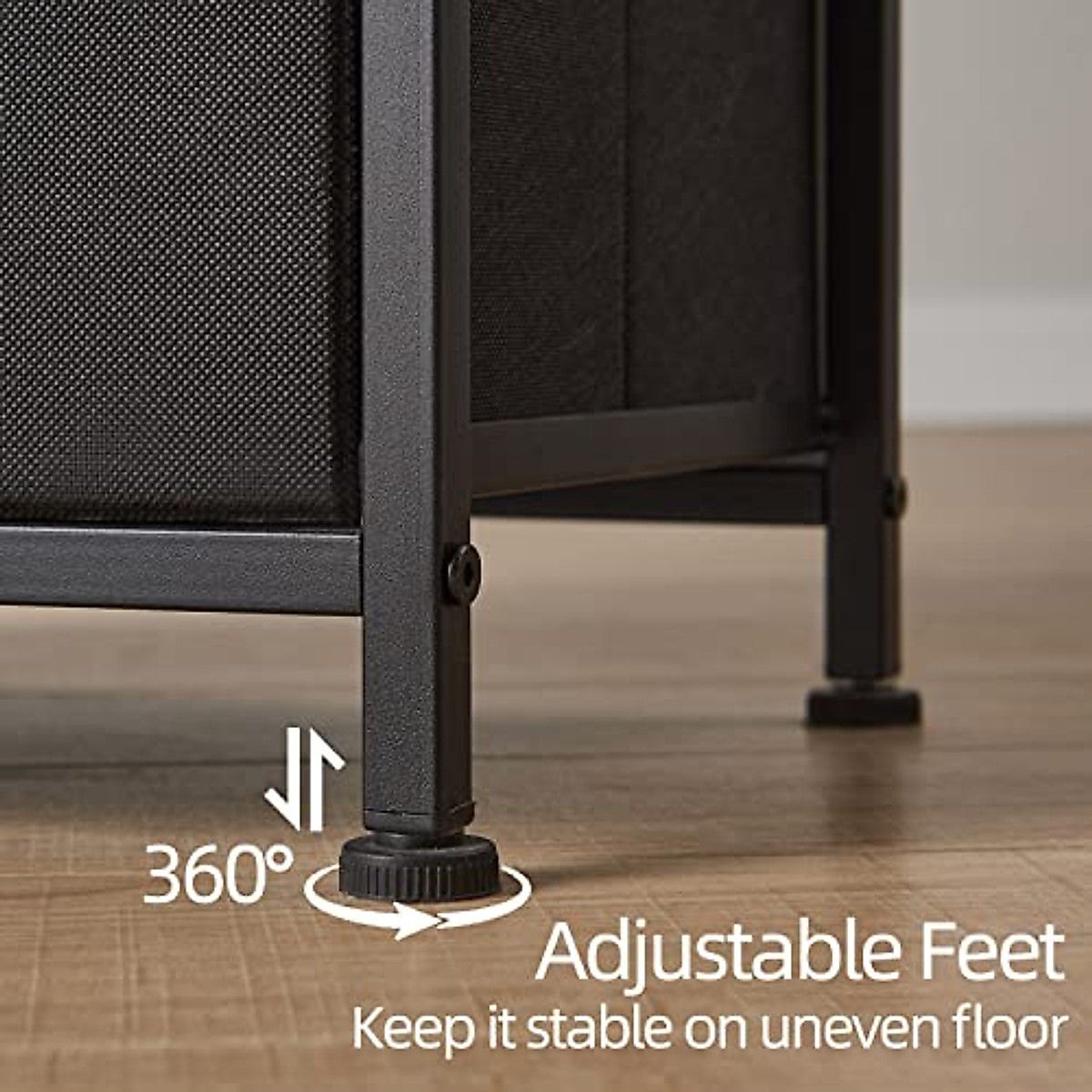 Somdot Nightstand with 2 Drawers, Bedside Table Small Dresser with Removable Fabric Bins for Bedroom Nursery Closet Living Room - Sturdy Steel Frame, Wood Top, Pull Handle - Black/Rustic Brown