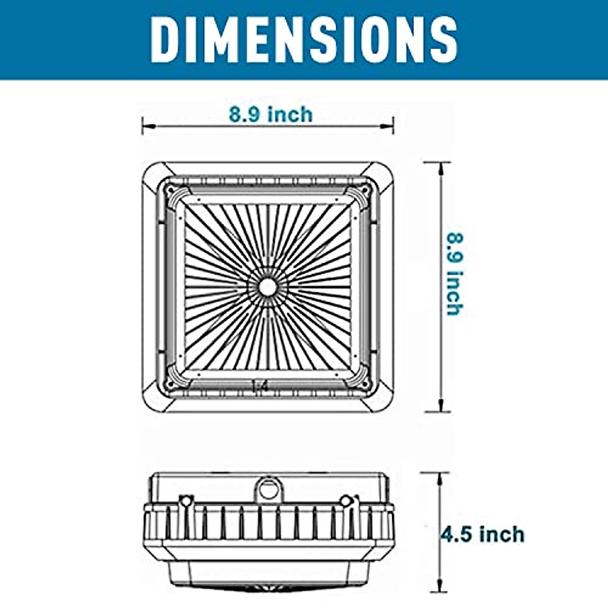 OSTEK 55W LED Canopy Light 7150Lm, 5000K Outdoor Garage Light Fixture for Parking Garage Ceiling Lighting 9" x 9", 175-240w HPS/MH Equiv. 100-277VAC IP65 Waterproof, 5 Years Warranty, UL&DLC Listed