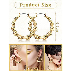 Large Bamboo Hoop Earrings Hip Hop Woman Bamboo Hoop Earrings Oversized Metal Hoop for Daily Wear 80s/ 90s Rapper Accessories (Golden,3.5 Inch)