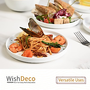 WishDeco Ceramic Appetizer Plates Set of 6, Small Dessert Dishes Set, 7 Inch White Round Plates, Porcelain Dinner Plates for Salad, Pasta, Cake, Waffle, Microwave & Dishwasher Safe