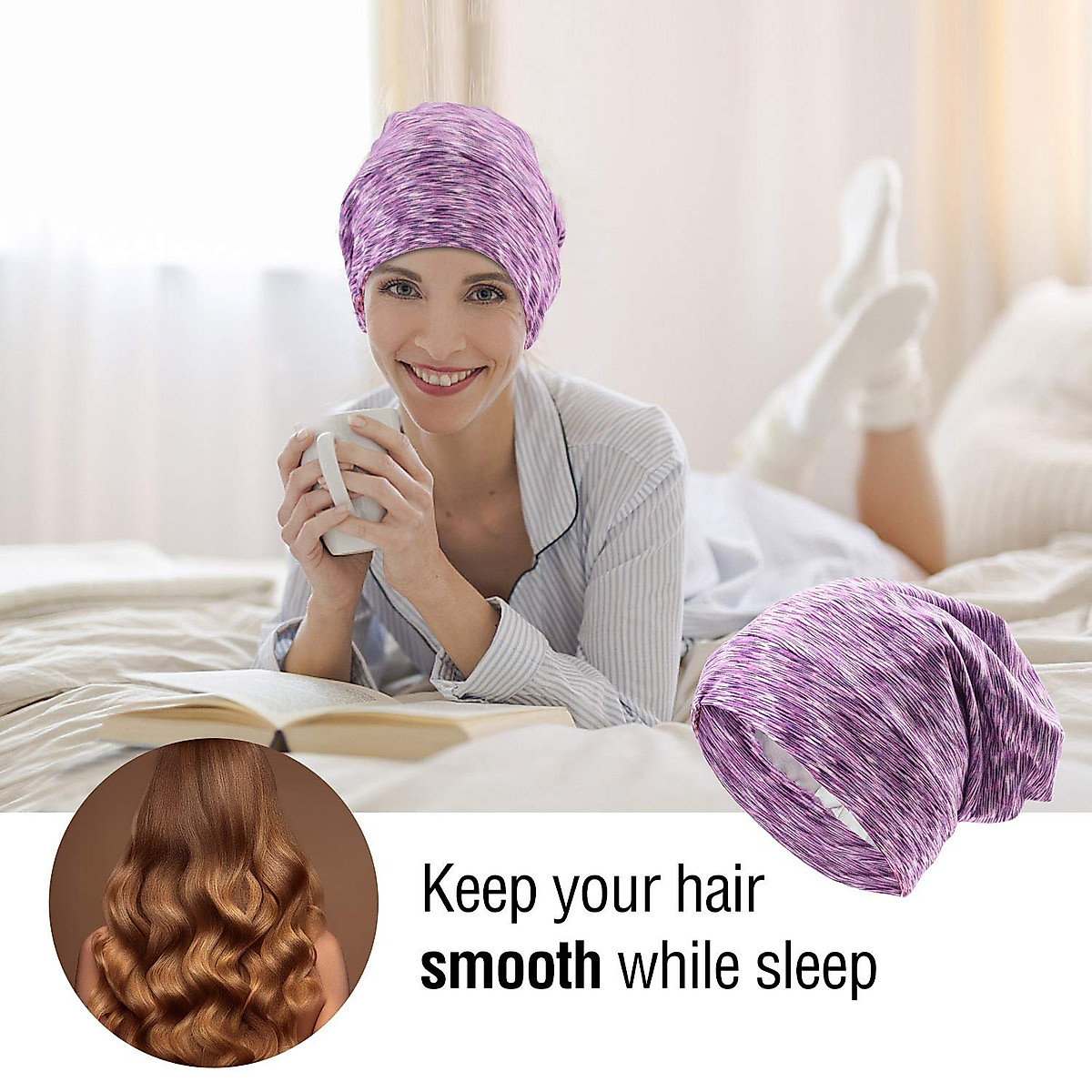 LUKACY Satin Lined Sleep Cap Beanie Hat 6 Pieces Adjustable Bonnet Satin Bonnet for Curly Hair Sleeping caps for Women -Gifts for Ladies Multi-Colored