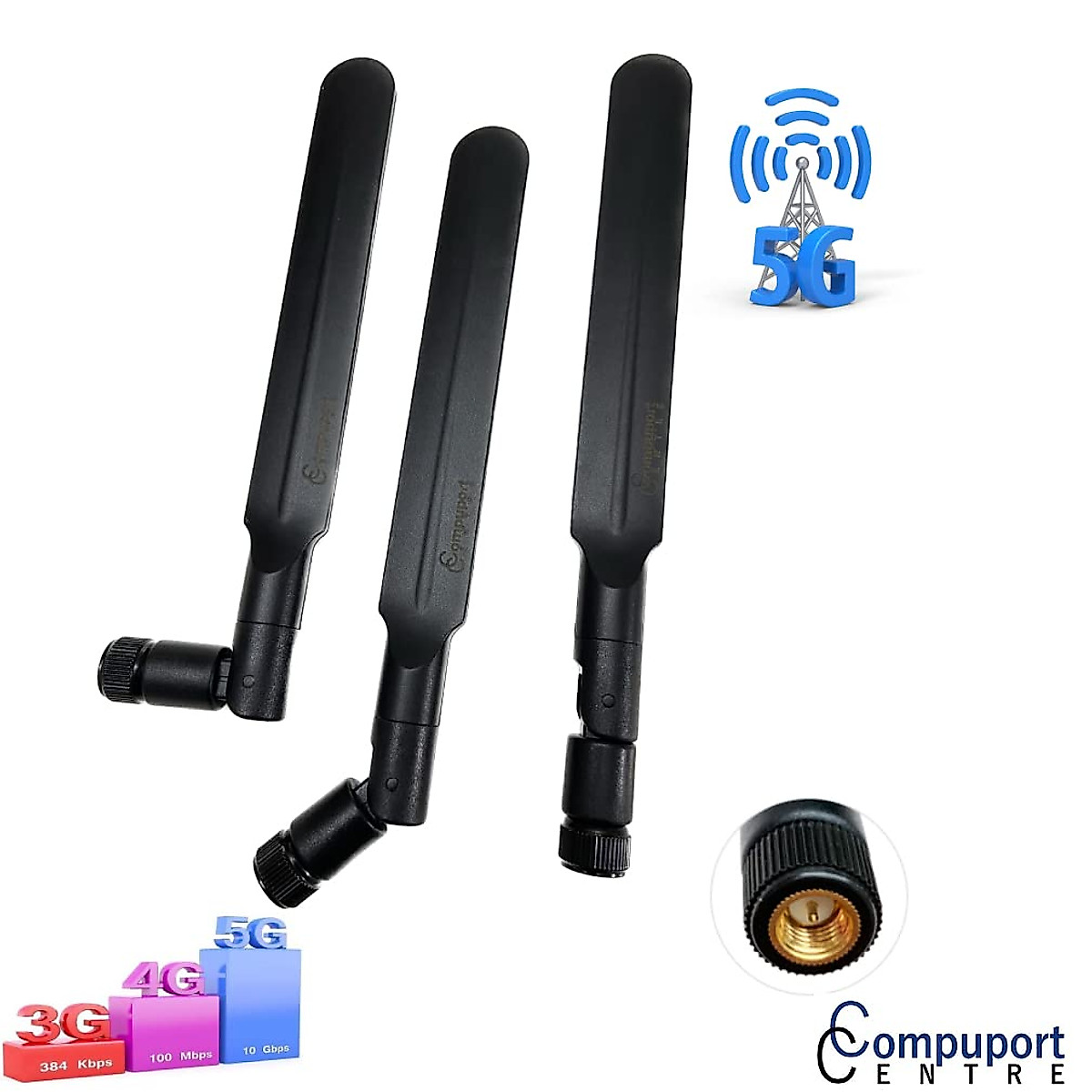 CompuPort Telemetry Wide-Band 3500MHz 5G/4G/LTE MIMO Whip Antenna with SMA Male Connector, Compatible with Sierra Wireless Airlink, Digi, Teltonika, Microhard, CradlePoint and More.(1 pc.)