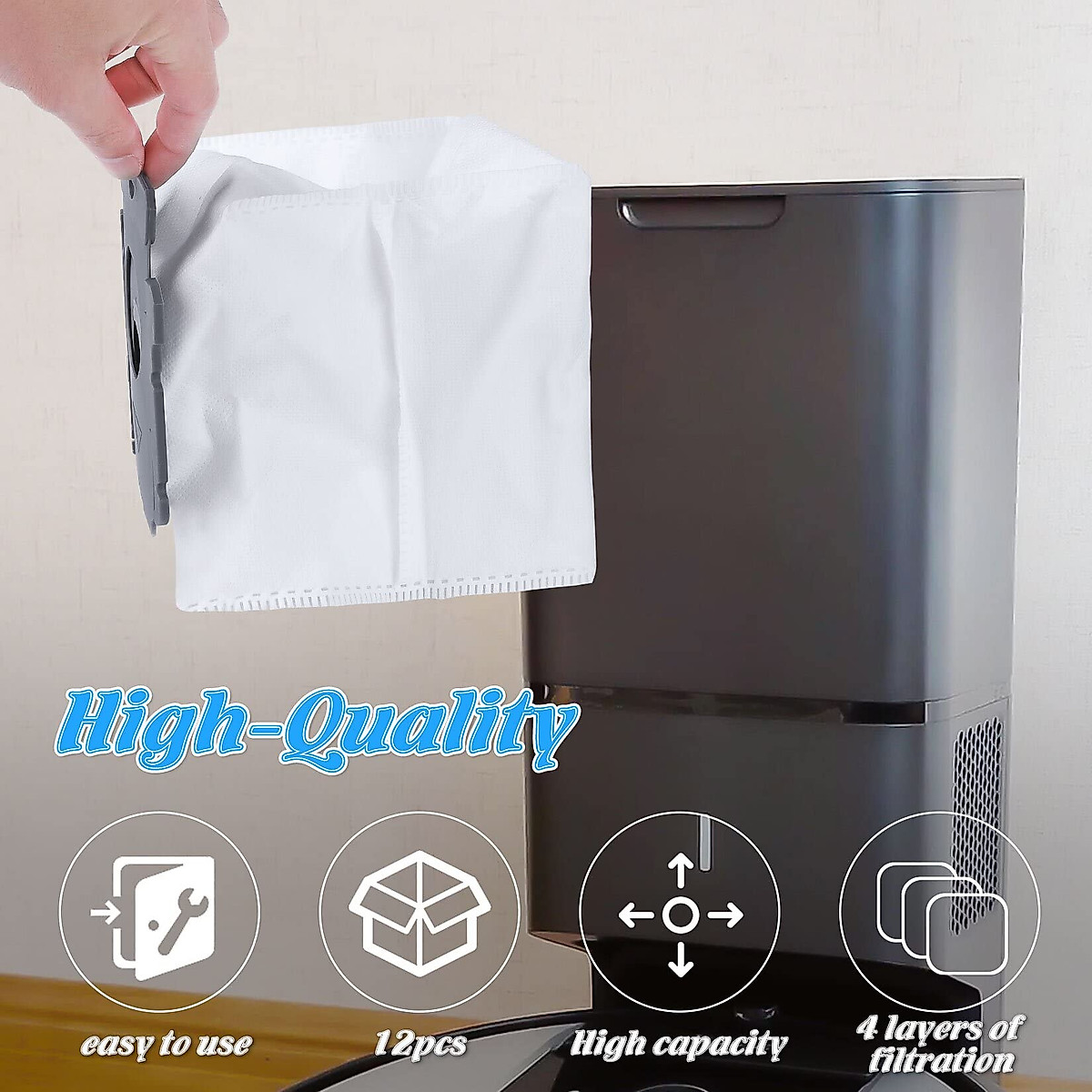 12 Pack Vacuum Bags Compatible with iRobot Roomba i & s & j Series, i3, i3+, i4, i4+, i6, i6+, i6Plus, i7, i7+, s9Plus, Vacuum Replacement Bags for iRobot Roomba Clean Base Automatic Dirt Disposal