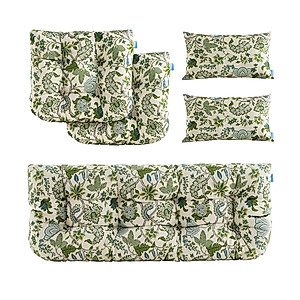 ARTPLAN Outdoor Loveseat Cushions,5 Piece Wicker Chair Cushions Set,Tufted Cushons for Wicker Bench Patio Furniture,Floral