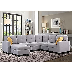 asunflower Modular Sectional Sofa with Storage Ottman 6 Seater Modular Couch Furniture Set for Living Room Velvet Corner Sectional Couch for Home & Office, Small Spaces, Grey