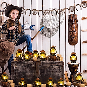 Ferraycle 60 Pcs Cowboy Theme Party Decoration Western Party Decor Rodeo Table Centerpieces Rustic Mini Cowboy Hat Lantern Horseshoe Wagon Wheel Hay Bales for Adult Cowgirl Country Party (Brown)