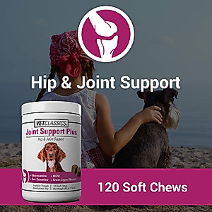 Vet Classics Joint Support Plus Dog Supplement - Hip Health Supplement for Dogs – Alleviates Aches and Discomfort - For Flexibility, Healthy Joint Function in Canines – Antioxidants – 120 Soft Chews