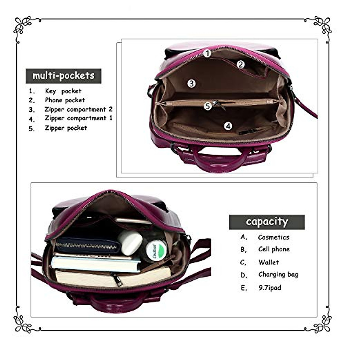Backpack Purses for Women Angelkiss Ladies Fashion PU Leather Backpack Anti Theft Shoulder Handbags