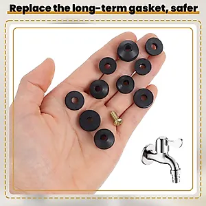 Xindojuz 58 PCS Hose Bib Repair Kit, Outdoor Faucet Washers Assorted Kit with Brass Screws, Flat and Beveled Washers Replacement Rubber Assortment Kits for Repairing Faucet Leak (Black)