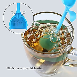 KITCHENDAO 2 in 1 Silicone Extra Fine Mesh Tea Infuser Filter with Integrated Spoon, Anti-floating Tea Steeper, Stainless Steel Tea Diffuser Strainer for Loose Leaf Tea, BPA Free, 2 Pack