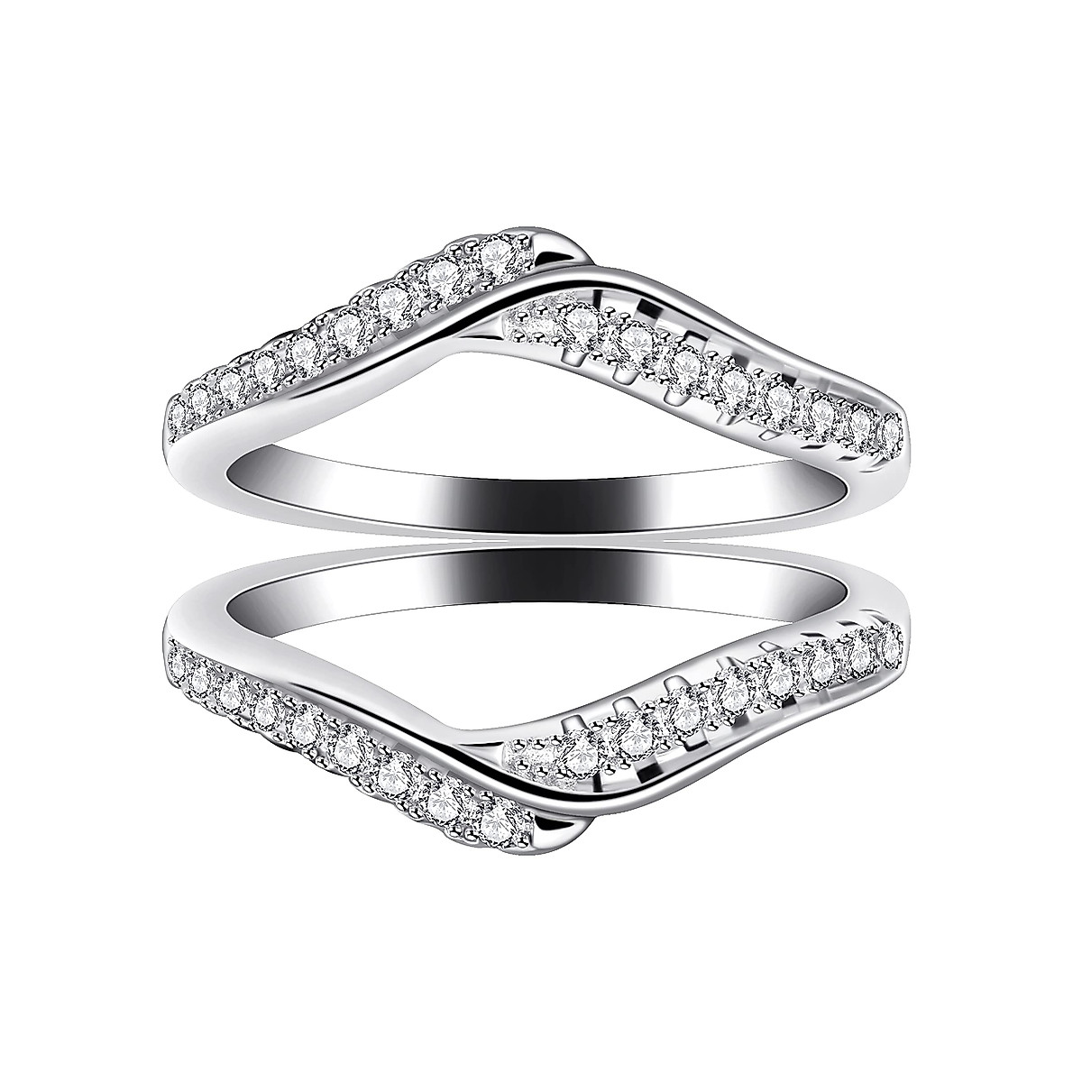 Uloveido Women's 925 Sterling Silver Round CZ Wedding Band Ring Guard Enhancer 2pcs Staking Wrap Rings Set Y1516 (Size 8)