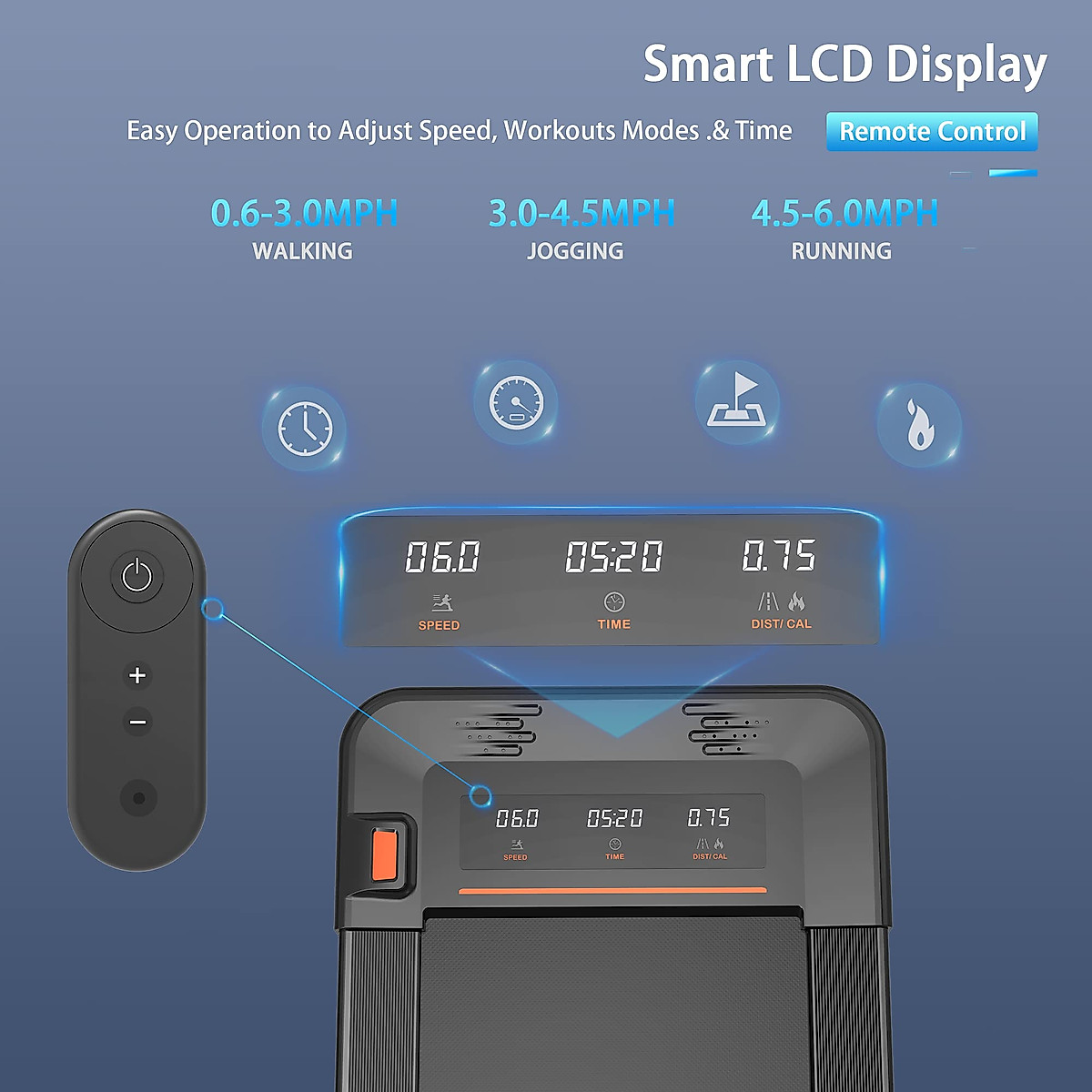 2 in 1 Under Desk Treadmill, Walking Pad Treadmill with Remote Control and LED Display, Smart Foldable Walking Treadmill Running Jogging Exercise Machine for Home Office Black