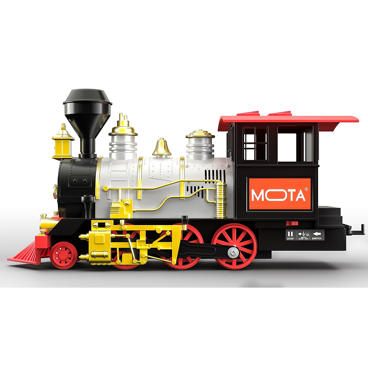 MOTA Classic Holiday Christmas Train Set with Real Smoke - Authentic Lights, and Sounds - A Full Set with Locomotive Engine, Cargo Cars, Tracks and Christmas Spirit
