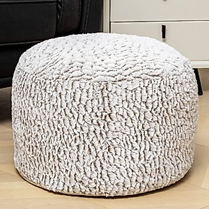 Asuprui Pouf Ottoman Unstuffed Pouf Ottoman Foot Rest No Filler Soft Fur Foot Stool 20x20x12 Inches Fuzzy Chair Floor Pouf Chair Foot Rest with Storage for Living Room Bedroom Snow Coffee Pouf Cover