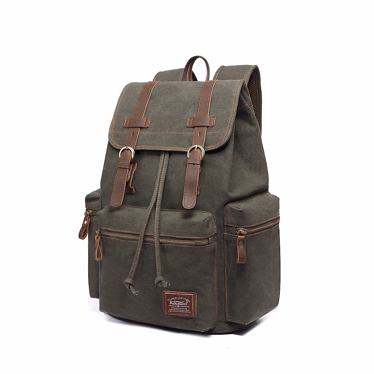 KAUKKO Vintage Casual Canvas and Leather Rucksack Backpack