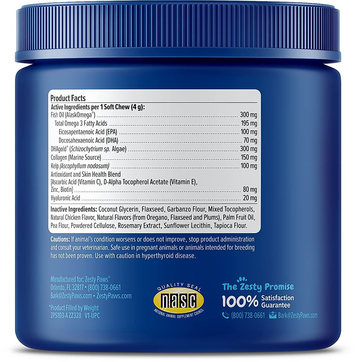 Zesty Paws Skin & Coat Bites for Dogs – Fish Oil Soft Chews with Omega-3 Fatty Acids EPA & DHA - Skin, Coat, Antioxidant & Immune Support - Advanced - 90 Count