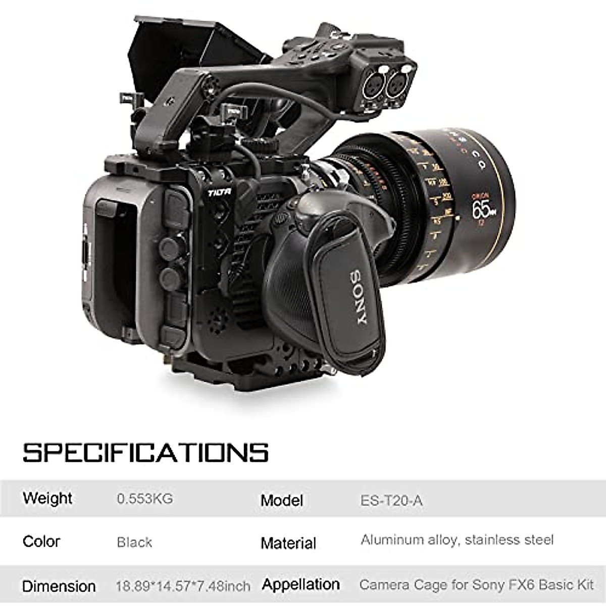 Tilta Camera Cage Compatible with Sony FX6 | Includes: Quick Release Baseplate | Side Arm | Multi-Functional Top Plate