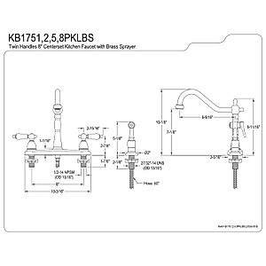 Kingston Brass KB1751PKLBS Duchess 8 inch Centerset Kitchen Faucet with Brass Sprayer, 8-5/8 inch In Spout Reach, Chrome