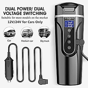 Soniker 12V/24V Smart Temperature Control Travel Coffee Mug, Portable Car Heated Coffee Travel Mug with Lid, 304 Stainless Steel, 450ML Large Volume Heating Car Cup for Coffee Tea(Black)