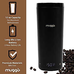 Muggo 12 oz Self-Heating Coffee Mug with 3 Hour Battery Life, Tea, Coffee, & Hot Beverage Warmer, Heated Travel Mug(L)