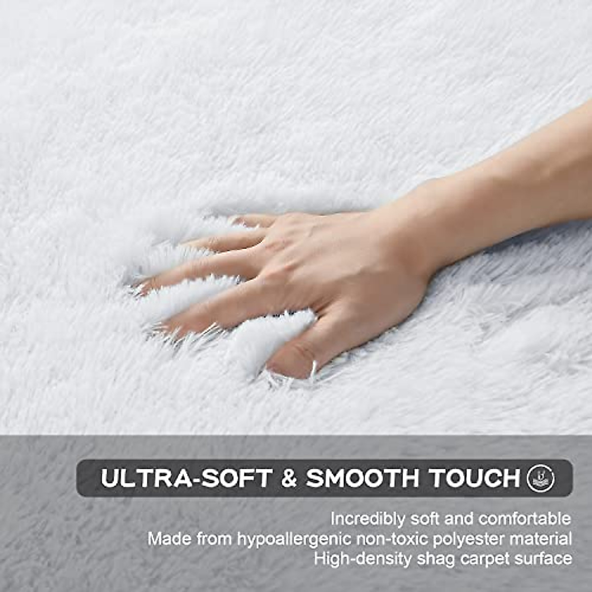 Terrug Super Soft Oval Rugs for Kid's Room, Cute Fluffy Plush Rugs 2.6x5.3 Feet for Girls Bedroom Dorm, Non-Slip Modern Shaggy Carpet for Living Room, Home Decor White for Bedroom White