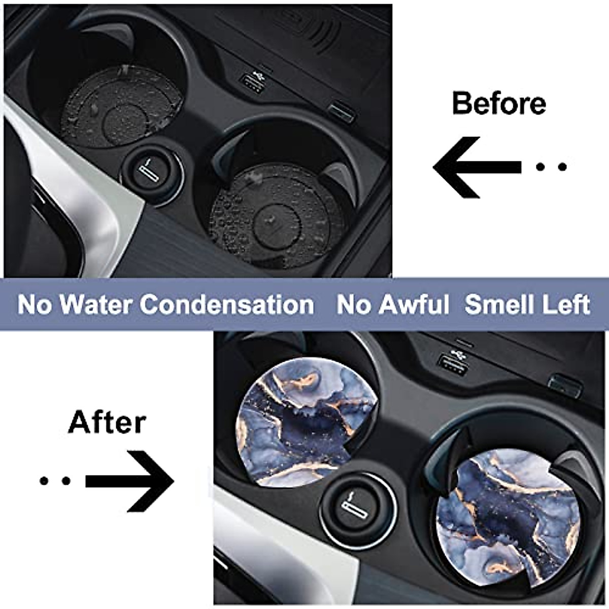 Dksyee Car Cup Holder Coasters 2 Pack Blue Cute Car Coasters for Women & Men Absorbent Ceramic Car Coasters with A Finger Notch for Easy Removal Universal Auto Anti Slip Insert Drink Coaster