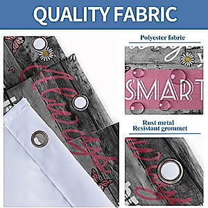 AAtter 4 Piece Pink and Grey Shower Curtain Set Inspirational Quotes Girls Kids Motivational Women 60Wx72L Curtains Decor with Non-Slip Rugs, Toilet Lid Cover and Bath Mat Bathroom Accessories, Rustic