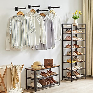 IBUYKE 4 Pcs 12 Inch Industrial Pipe Clothes Bar, Multifunctional Wall Mounted Clothes Rail, Heavy Duty Rustic Wall Mounted DIY Shelving Brackets, for Bedroom Bathroom, Black TYJ004H