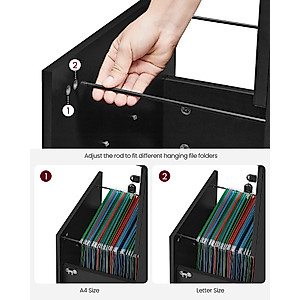 VASAGLE 2-Drawer File Cabinet, Locking Wood Filing Cabinet for Home Office, Small Rolling File Cabinet, Printer Stand, for A4, Letter-Size Files, Hanging File Folders, Modern, Black ULCD027T16V2