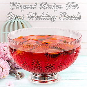 Upper Midland Products Crystal Cut Plastic Punch Bowl With Ladle 3 Gallon Chrome Base For Parties