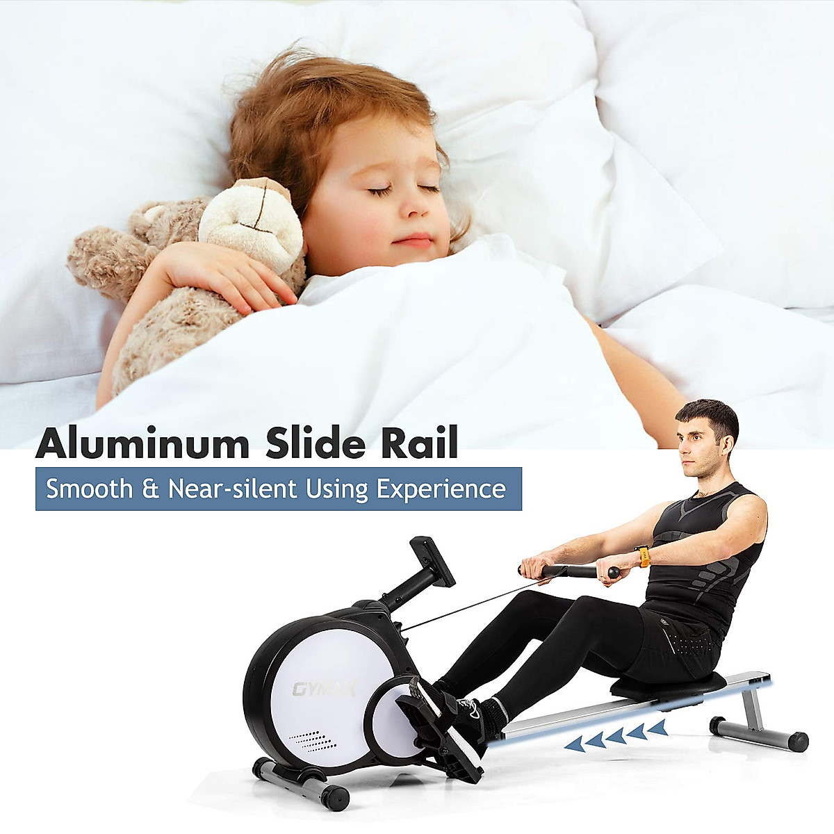 GYMAX Magnetic Rowing Machine, 16-Level Resistance Adjustable Rower with LCD Monitor, Heart Rate Sensor for Cardio Exercise, Home Gym Workout