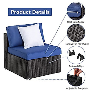 Peach Tree Outdoor Loveseat 2 PCs Patio Furniture Set, Wicker Armless Sofa Chairs Black Rattan Thick Cushions Infinitely Combination