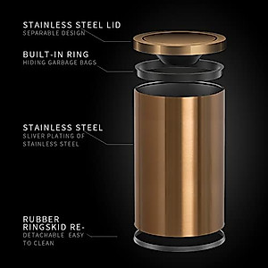 Stainless Steel Trash can with flip Cover Gold Household Kitchen Toilet Living Roomt with Garbage (Rose Gold Trash can)