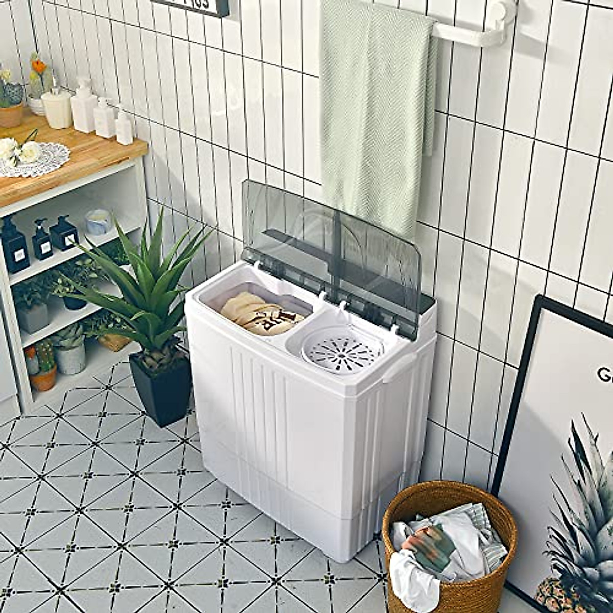Giantex Portable Washing Machine, Twin Tub Washer and Dryer Combo, 21Lbs (14.4Lbs Washing and 6.6Lbs Spinning), Compact Mini Laundry Washer for Apartment and Home, Semi-Automatic Built-in Drain Pump