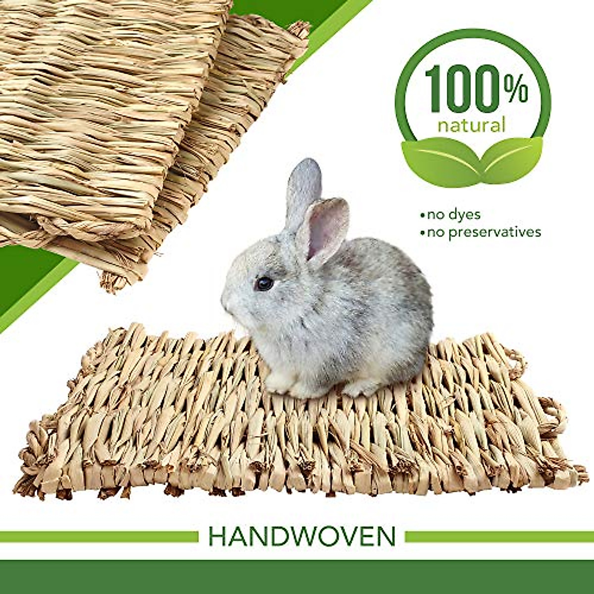 PrimePets Grass Mat for Rabbits Bunny, 3 Pack, Woven Hay Mat for Small Animals, Natural Straw Bedding Resting Cage Mat for Guinea Pig Parrot Chinchilla Hamster Rat