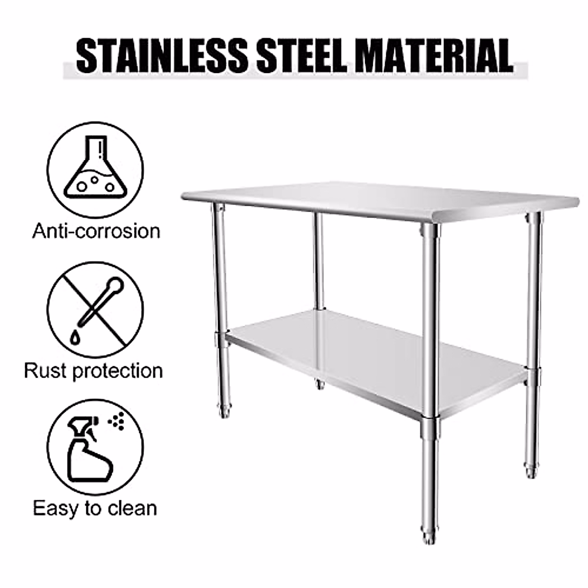 KODOM Food Prep Stainless Steel Table 36" x 18", Heavy Duty Workbench with Adjustable Under Shelf, Commercial Worktable for Kitchen, Restaurant, Home and Hotel