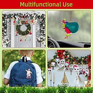 Gadluckki 2024 Night mare Before Christmas Tree Decorations, 9PCS Acrylic Cute Jack and Sa&lly Christmas Pendants Hanging, 2D Flat Ornaments with Printing and Car Interior, 10cm/3.93in